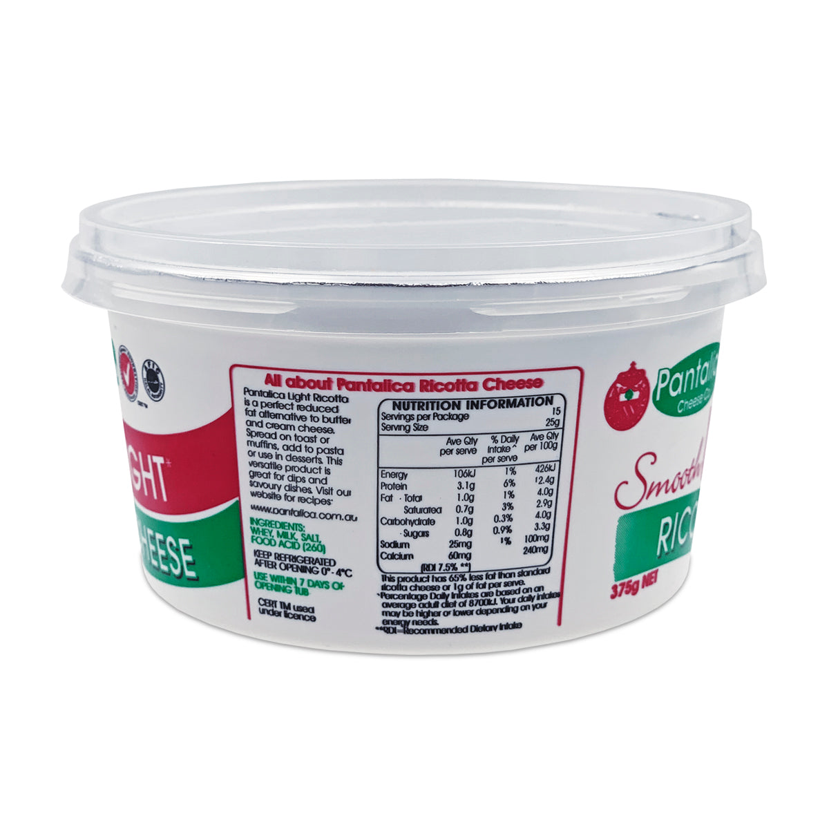 Smooth Ricotta Cheese Light 375g – Pantalica Cheese